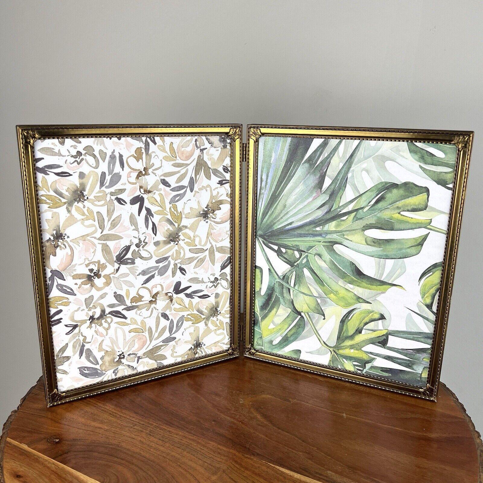 Vintage 8x10 Gold Tone Double Picture Frame MCM Metal Ornate Bi-fold ...