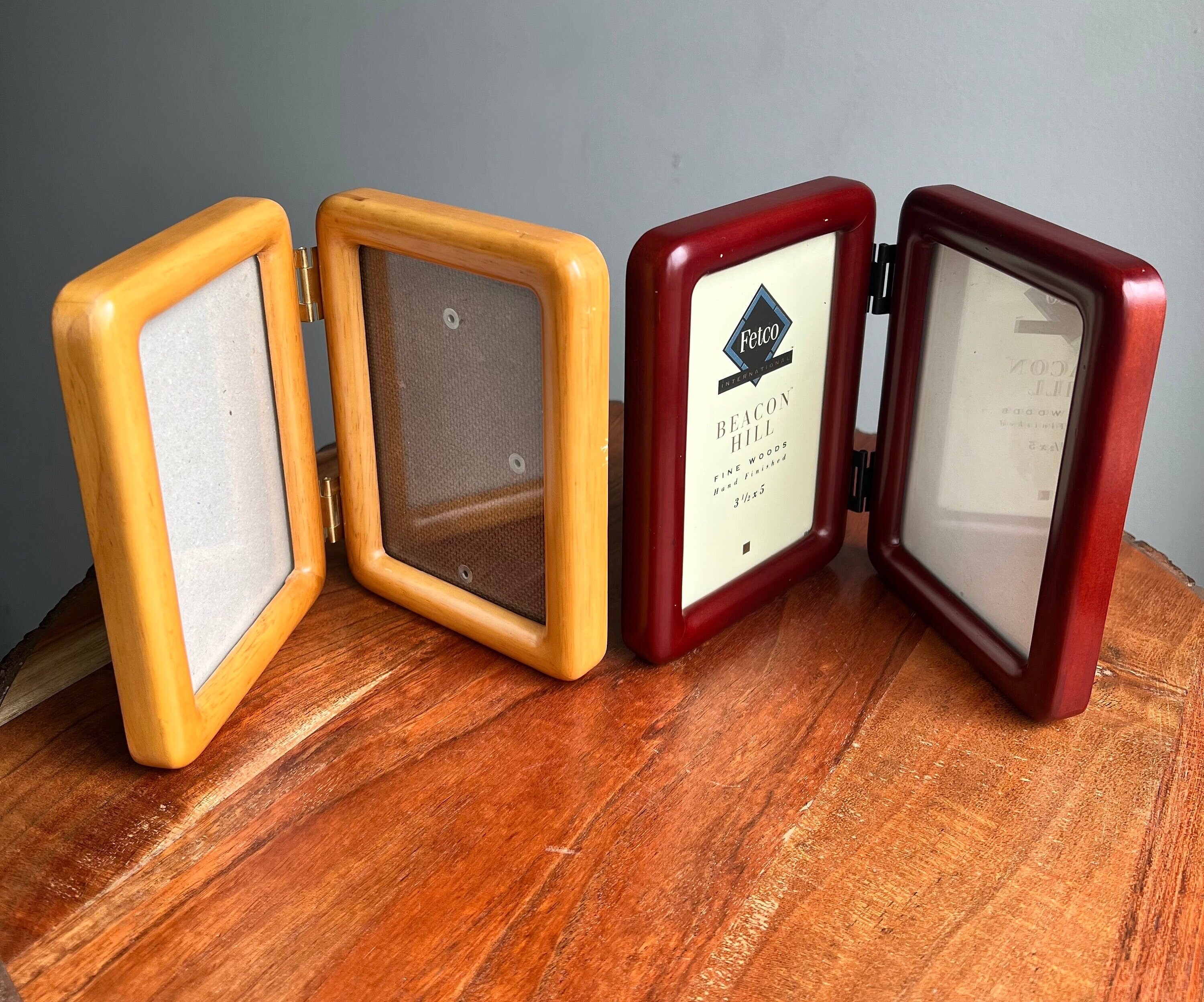 Set of 2 Vintage Hinged Wood Photo Frames With Rounded Corners Double 3 ...