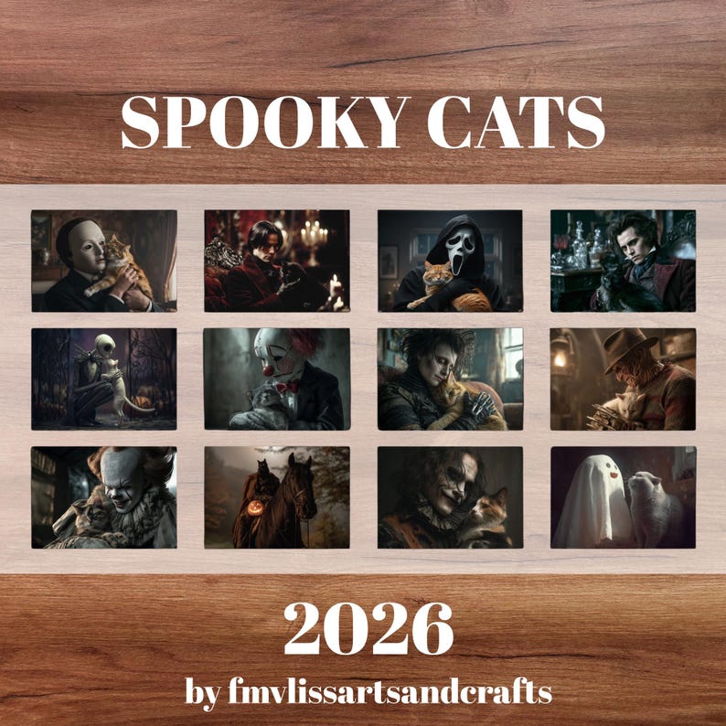 Spooky Cats 2026 Wall Calendar - White Elephant Gift for Horror Movie ...