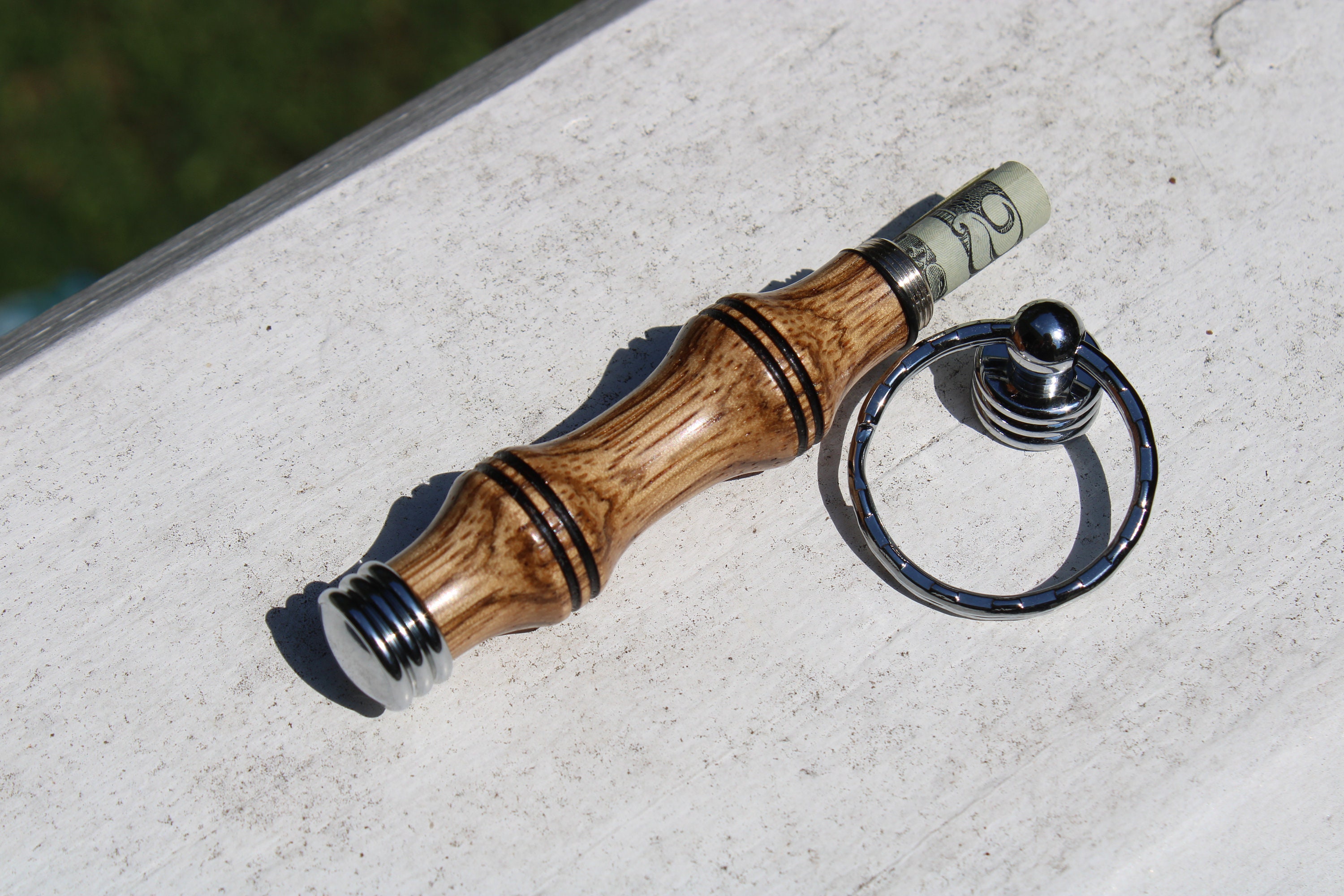 Zebrawood & Silver Keychain With Hidden Compartment for Cash - Handmade ...