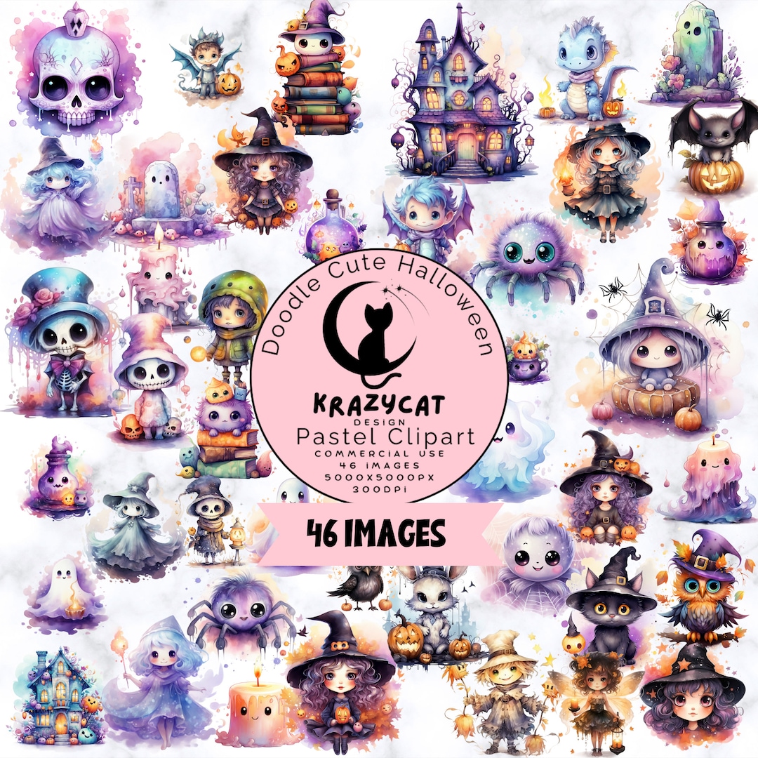 Pastel Halloween Clipart Bundle, Watercolor Halloween Png, Halloween ...