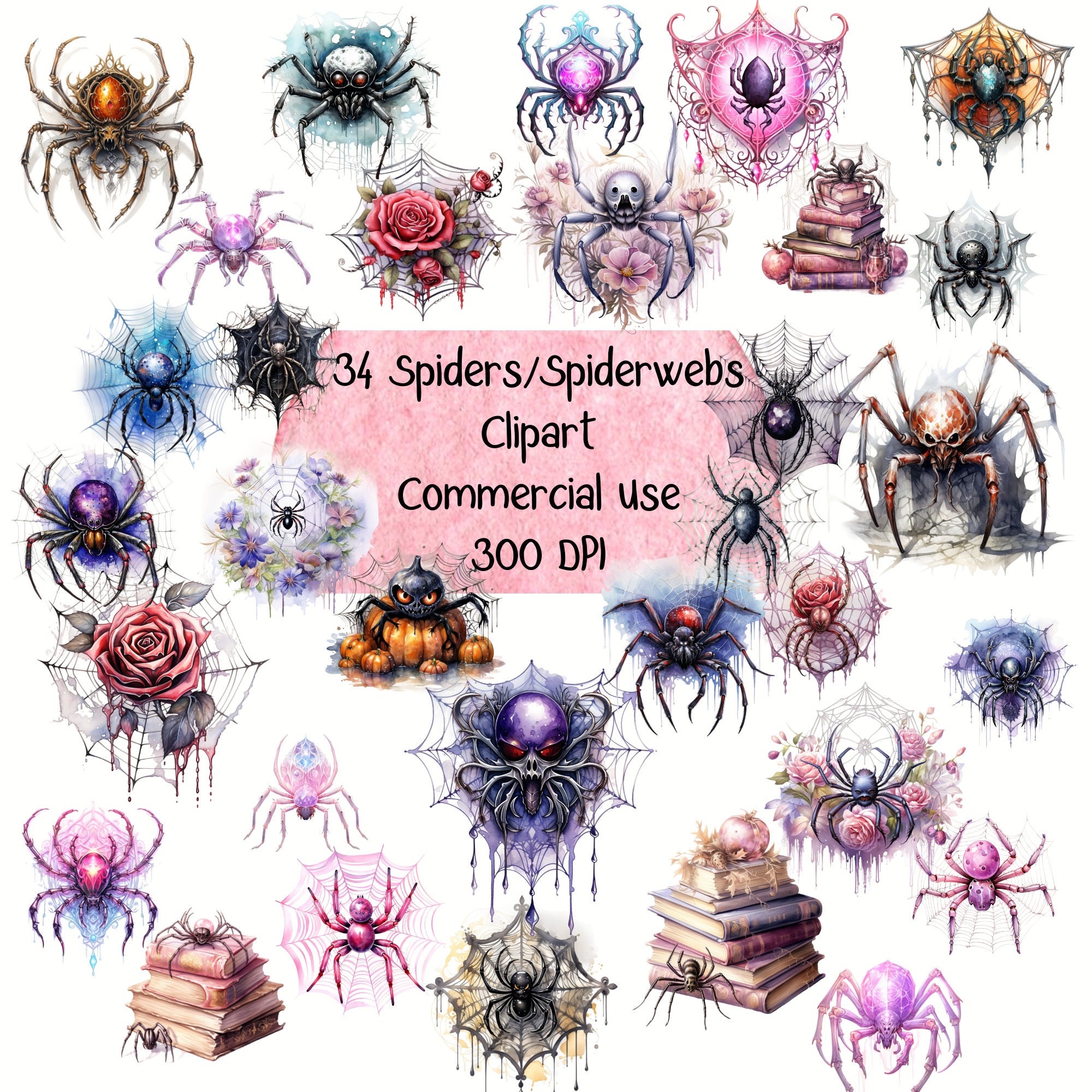 Spider Halloween Clipart Bundle, Watercolor Teacher Design Png Format ...