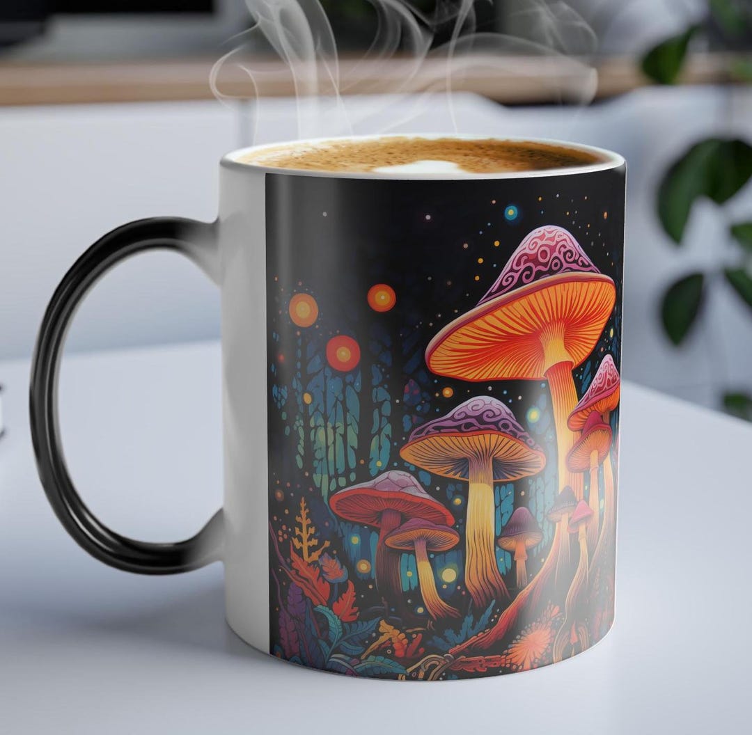 Psychedelic Mushroom Color Morphing Mug, Heat Reactive Black Coffee Cup ...