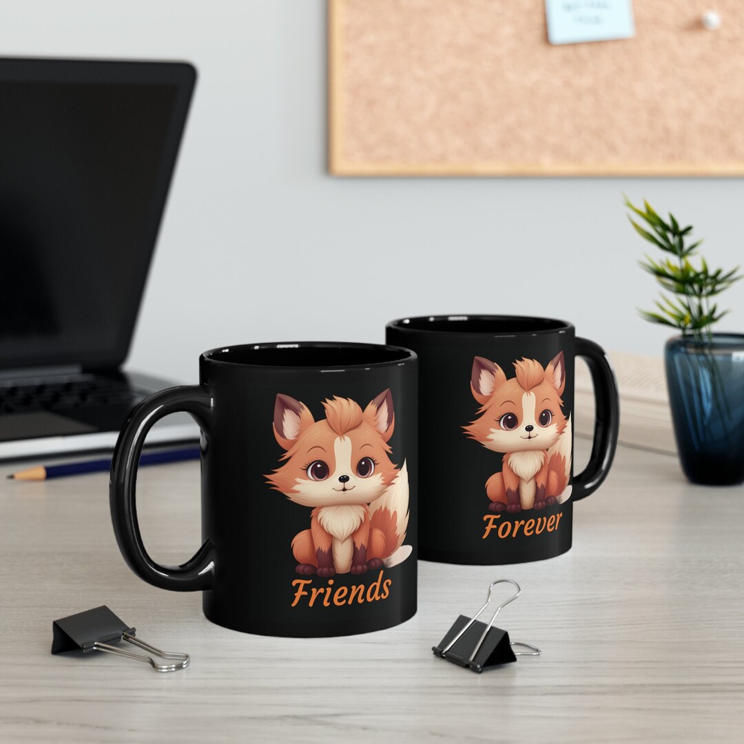 Cute Kawaii Fox Friends Forever Coffee Mug, Cocoa Mug, Tea Cup, Friend ...