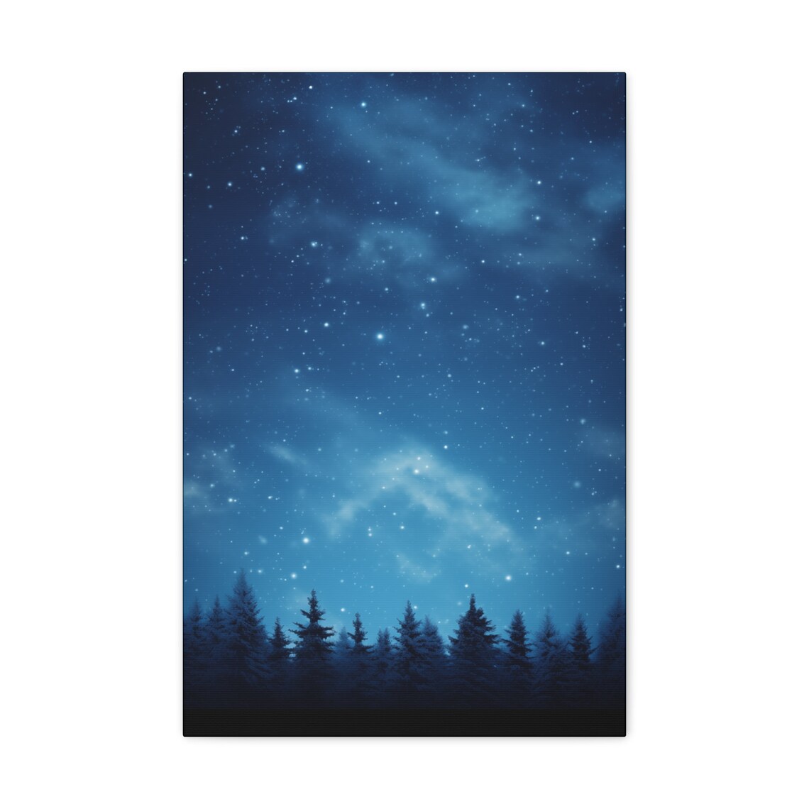 Bright Blue Night Sky With Tree Line Silhouette Art Print/ Wall Decor ...