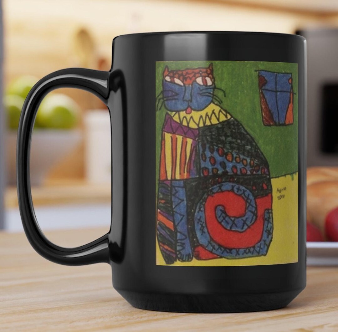 Black Mug, Child Art, Color Blind Art Mug, Coffee, Tea, Cocoa Lover's ...