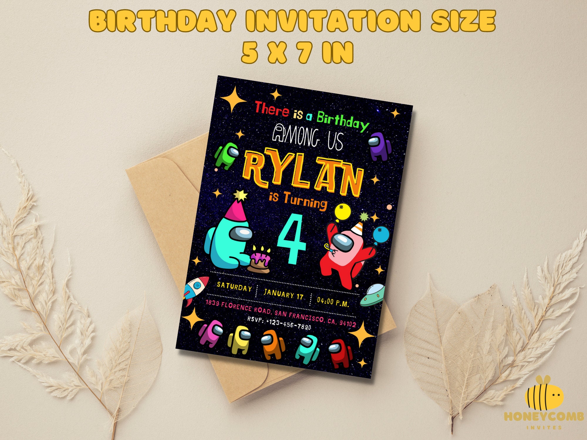 Among Us Space Adventure Birthday Invitation, Fun Kids Birthday ...