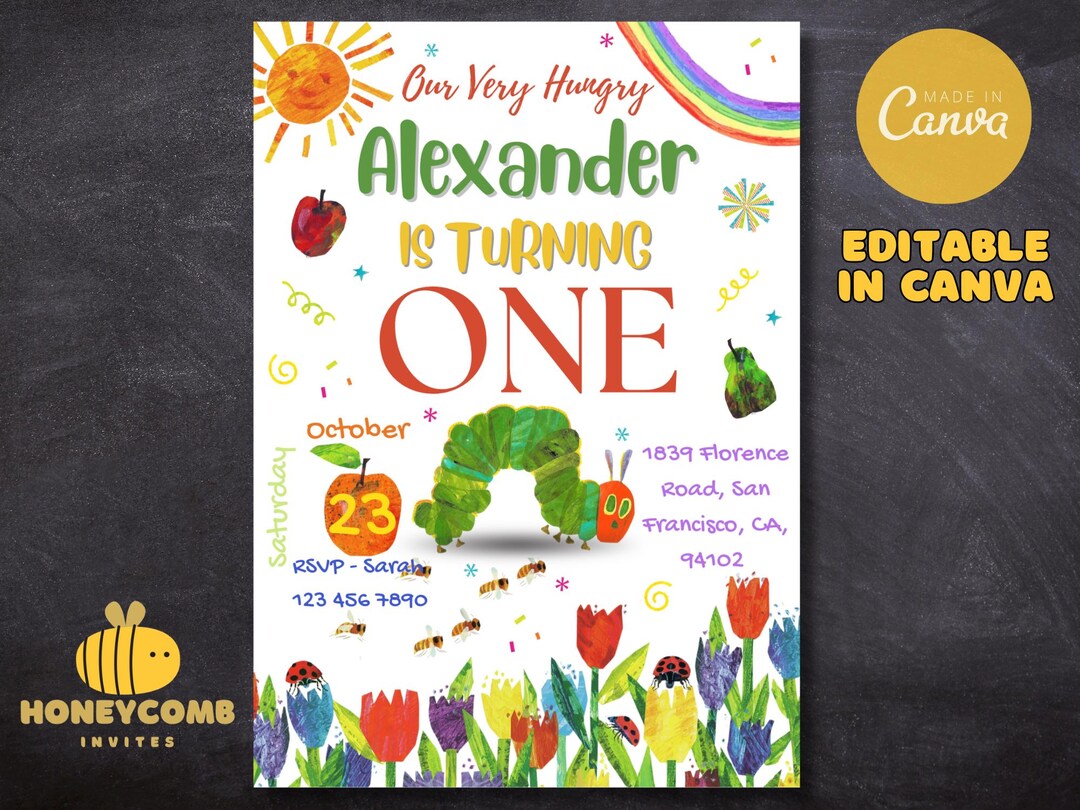 Very Hungry Caterpillar Birthday Invitation | Editable Birthday Party ...