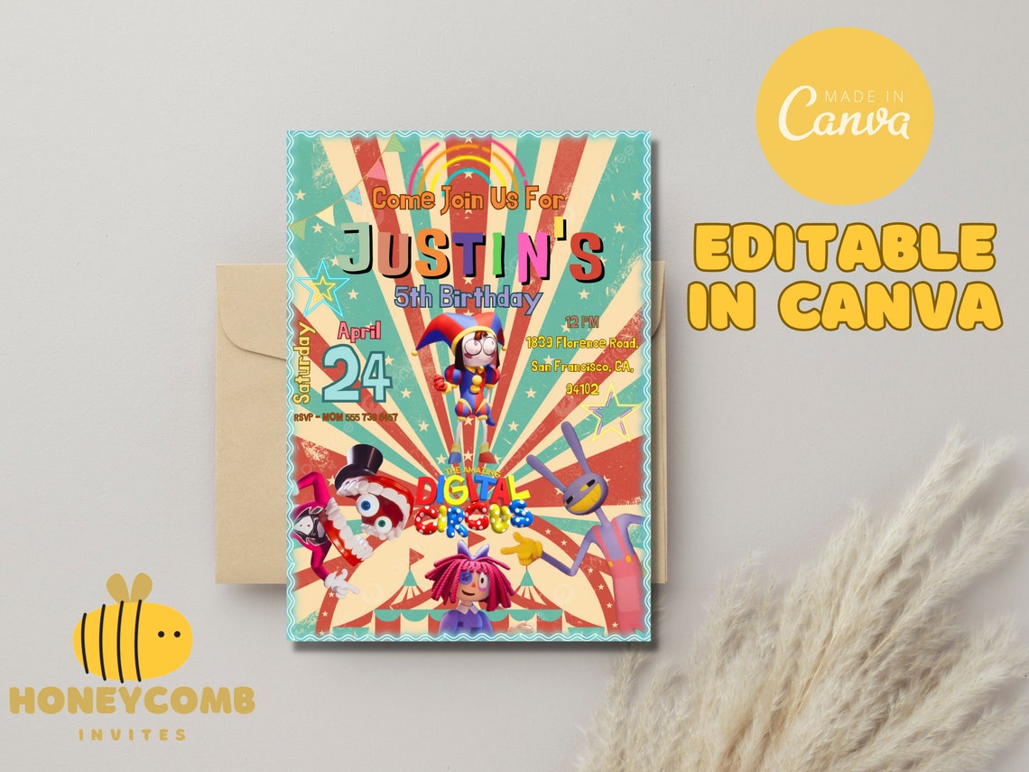 The Amazing Digital Circus Birthday Invitation, Fun Kids Birthday ...