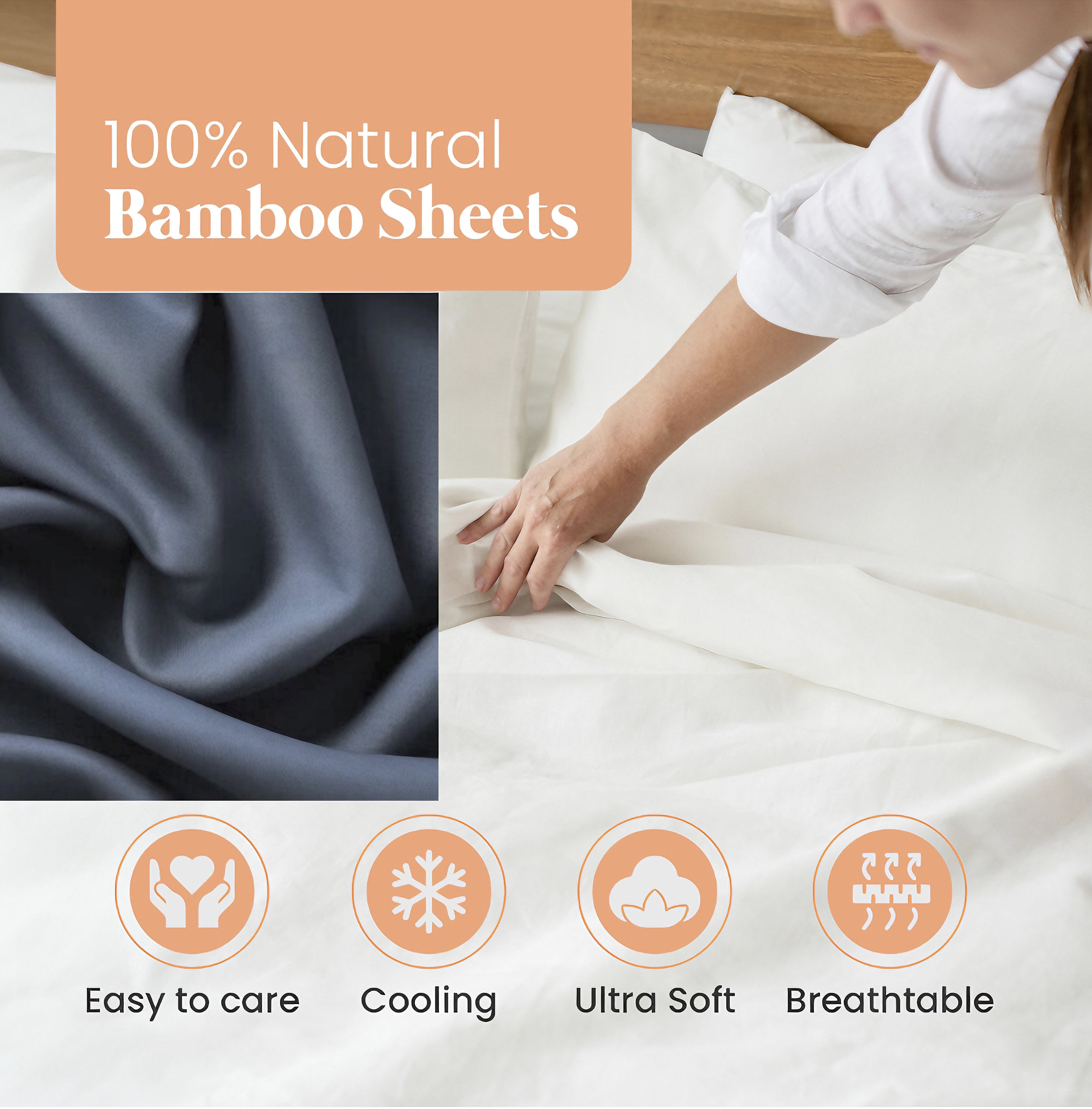 Premium Viscose Bamboo Sheet Set, 4 Piece Set, Silky Feeling and ...