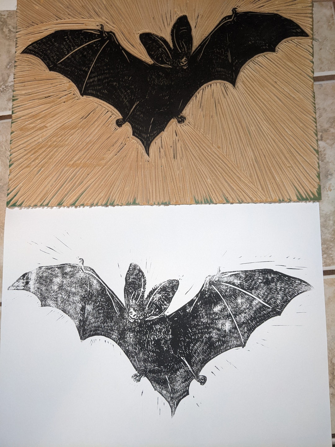 Bat Linocut Hand-print - Etsy