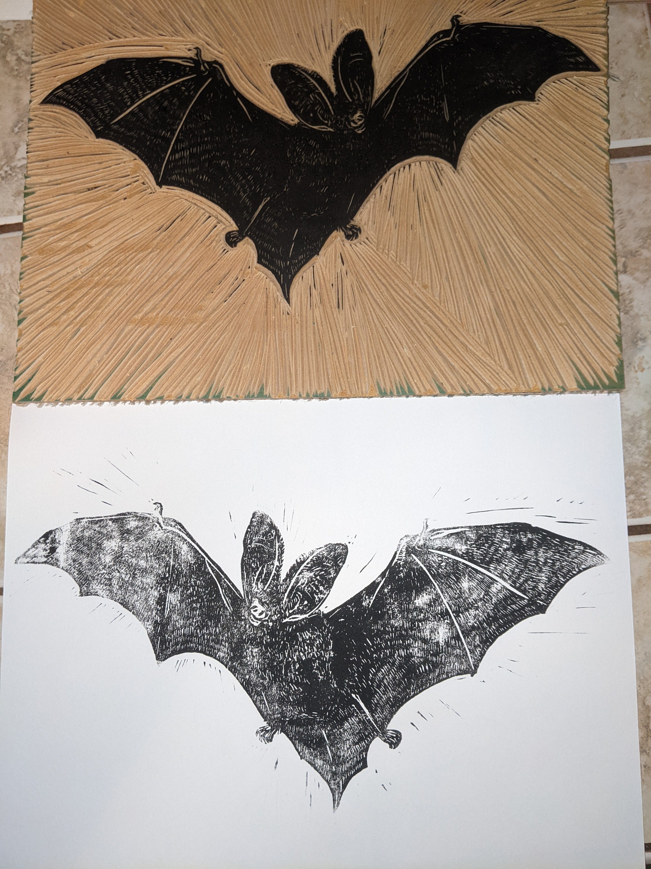 Bat Linocut Hand-print - Etsy