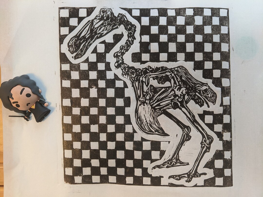 Checkered Chicken Linocut Hand-print - Etsy