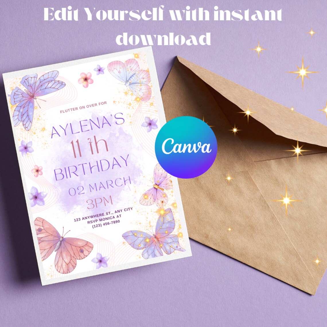 Butterfly Birthday Party Invitation Instant Download Butterflies Invite ...
