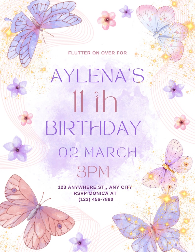 Butterfly Birthday Party Invitation Instant Download Butterflies Invite ...