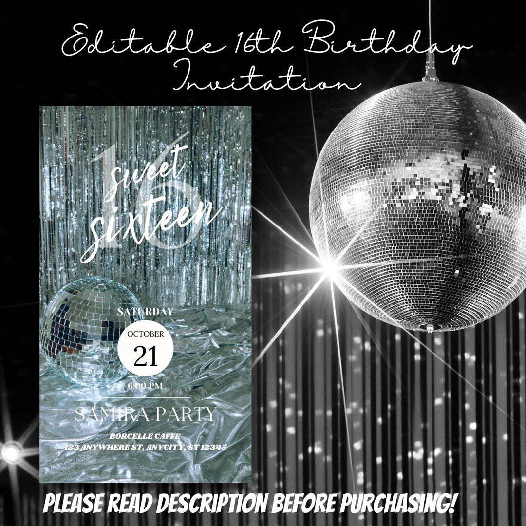 16th Birthday Digital Invitation Editable Sweet 16 Birthday - Etsy