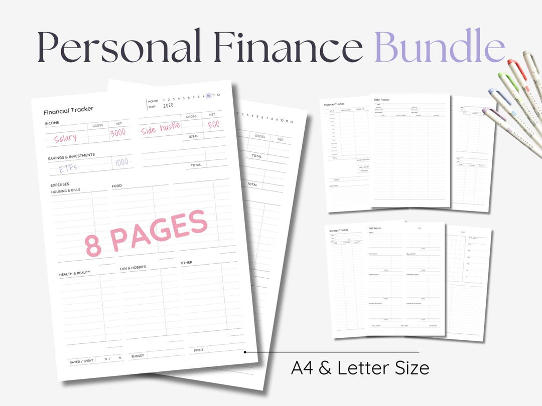 Printable Personal Finance Bundle Pages Including Monthly and Yearly ...