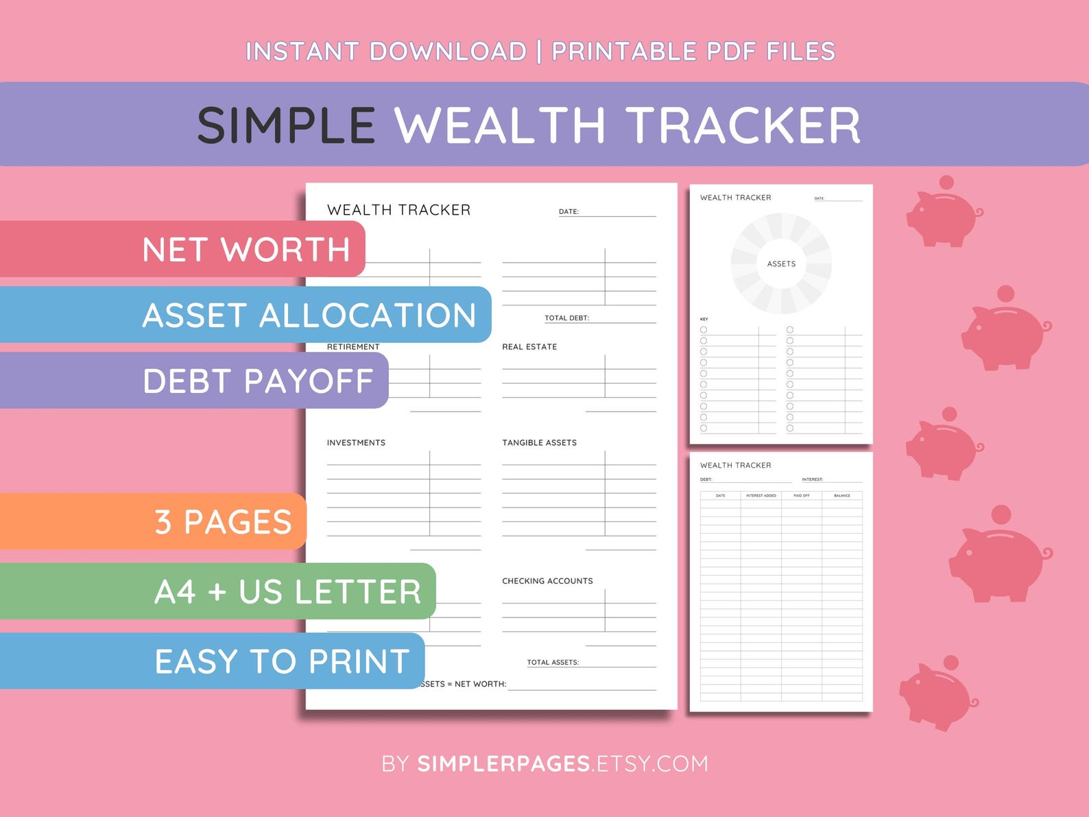 Wealth Tracker, Printable Debt Payoff Tracker, Simple Net Worth Tracker, Minimalist Wealth ...