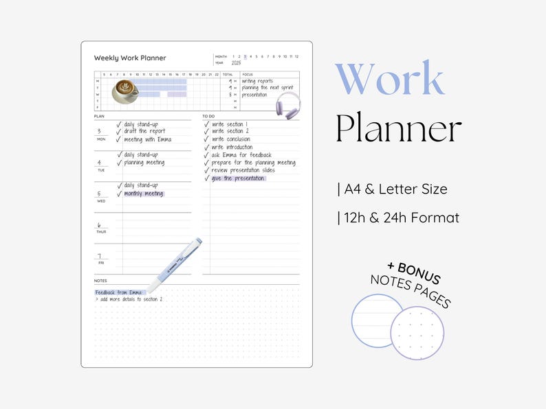 Printable Weekly Work Planner Template With Daily Tasks Schedule Master ...