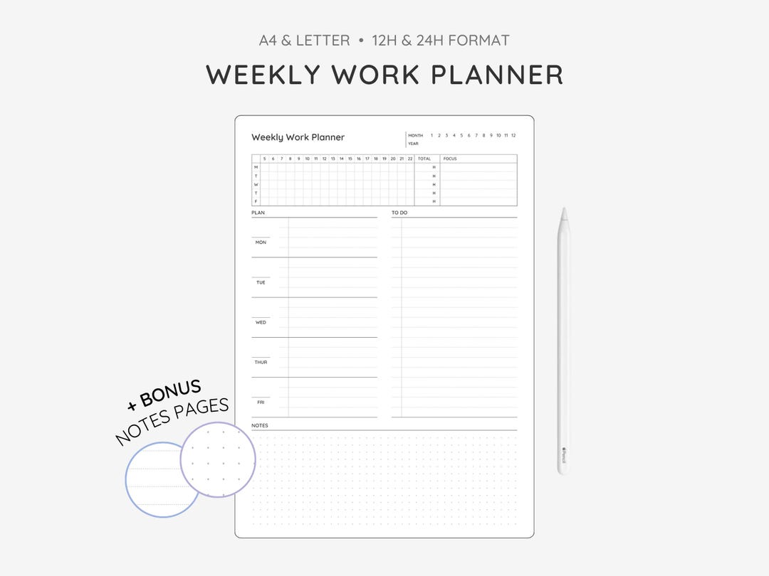 Weekly Work Planner - To-do List, Schedule, Week at a Glance, Desk ...