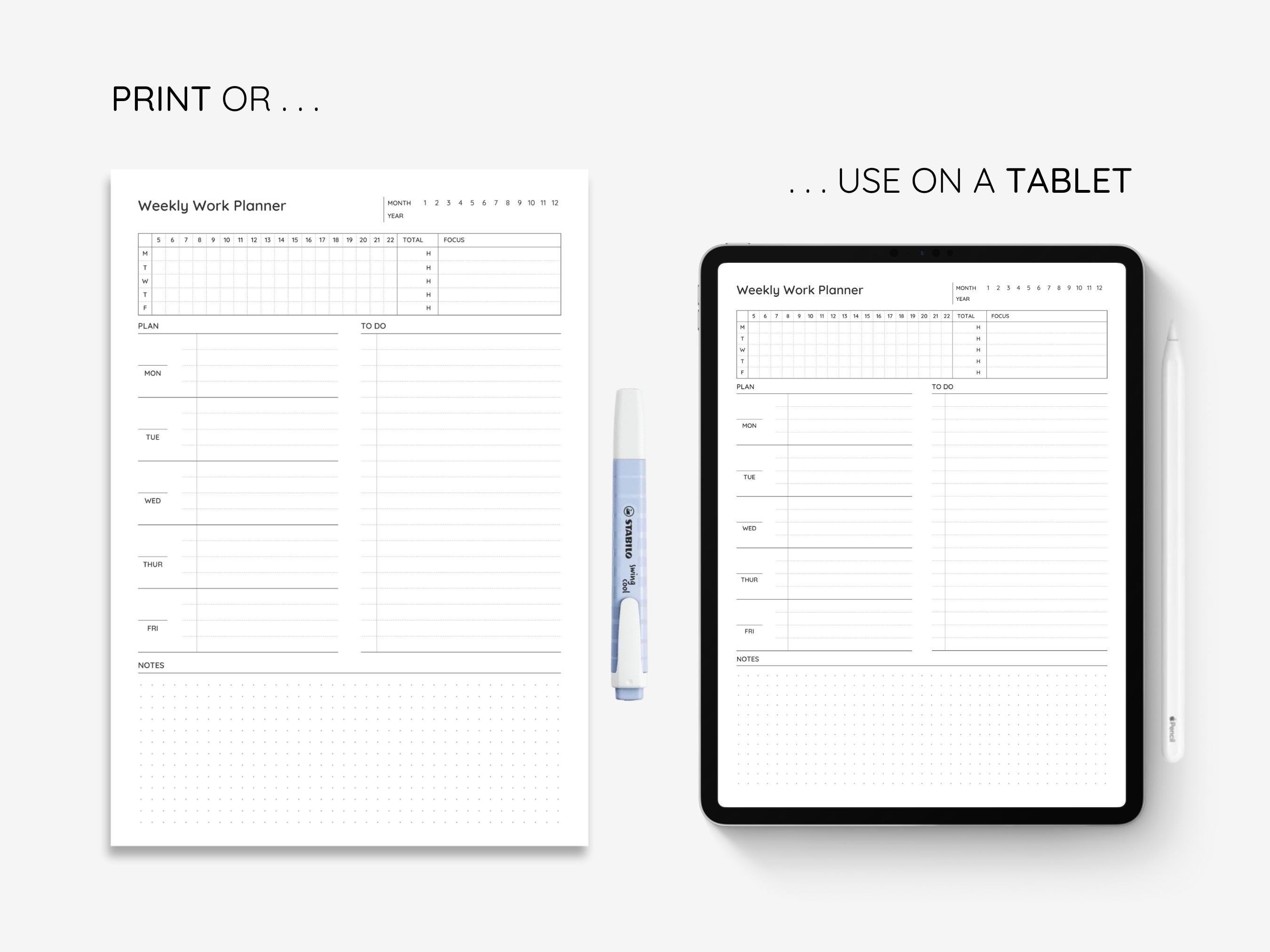 Printable Weekly Work Planner - To-do List, Schedule, Week at a Glance ...
