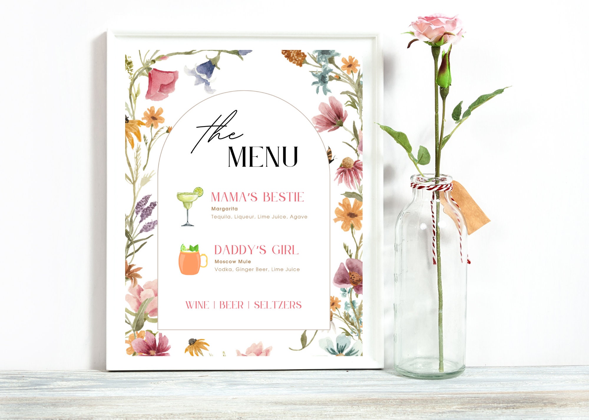 Bar Menu - Baby Birthday - Digital Template - Wildflower Theme - Etsy