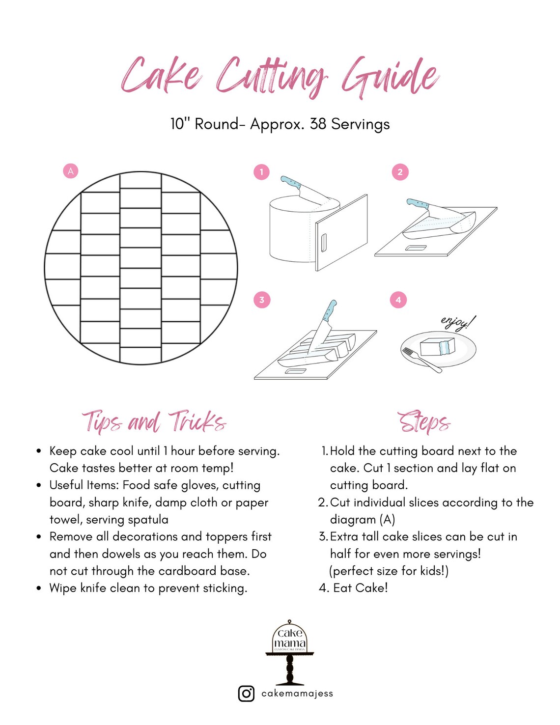 Cake Cutting Guide/instructions for a 10 Round Cake, 8.5x11 Sized ...