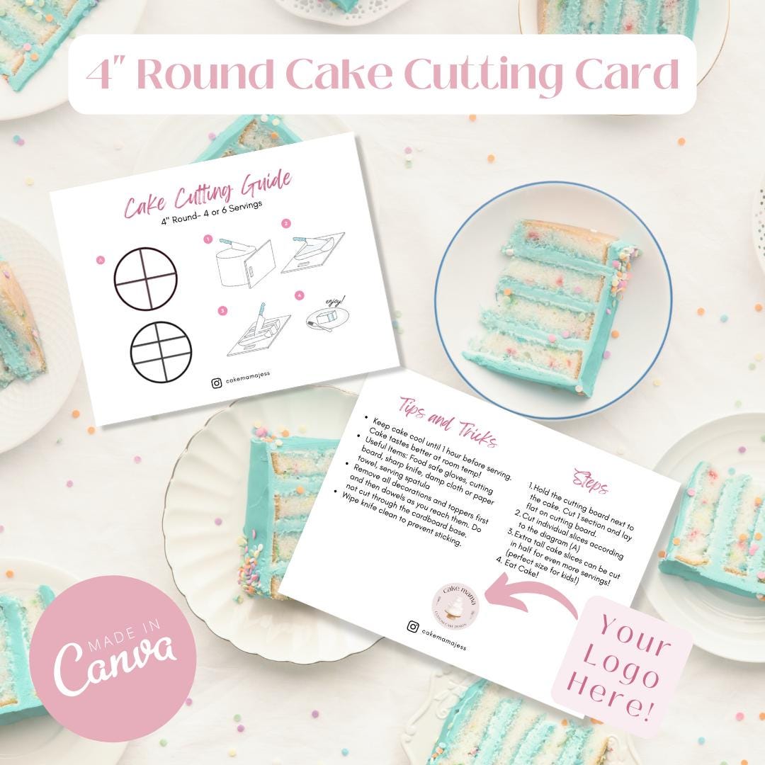 4" Round Cake Cutting Guide: Customizable Postcard Template (canva) - Etsy