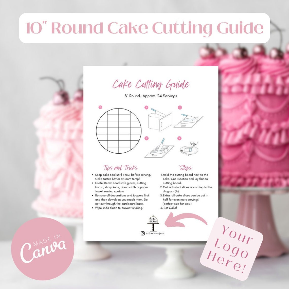 Cake Cutting Guide/instructions for a 10 Round Cake, 8.5x11 Sized ...