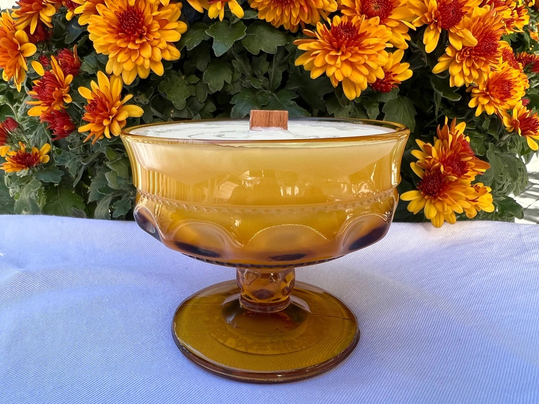 Vintage Glass Candle, Indiana Kings Crown Thumbprint Amber Footed ...