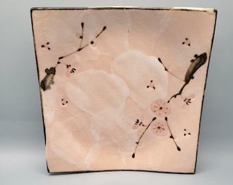 Round Plate, Sousaku Cherry Blossom Pink, Japanese Stoneware Kafuh - Etsy