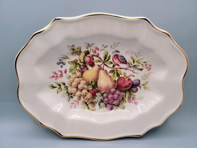 1976 Avon Fruit and Bird Serving Dish With 22K Gold Trim, Wedgwood ...