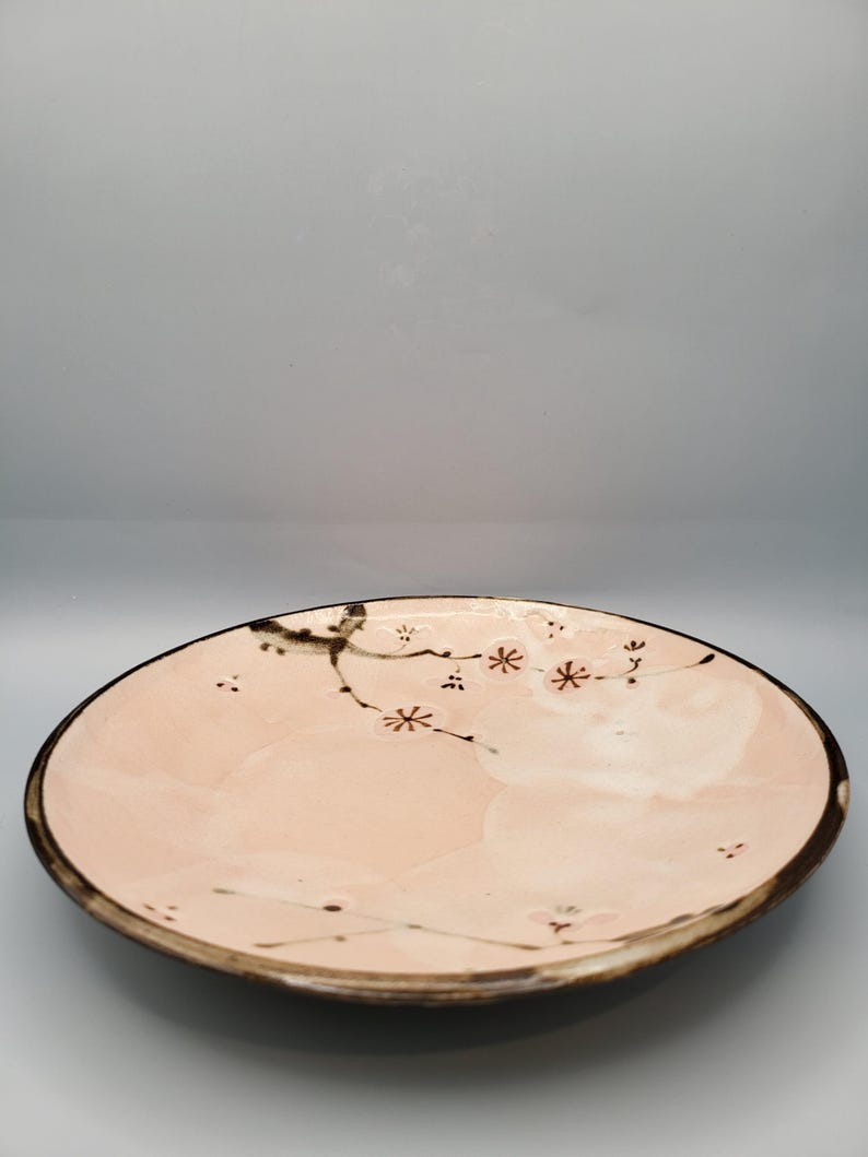 Round Plate, Sousaku Cherry Blossom Pink, Japanese Stoneware Kafuh - Etsy