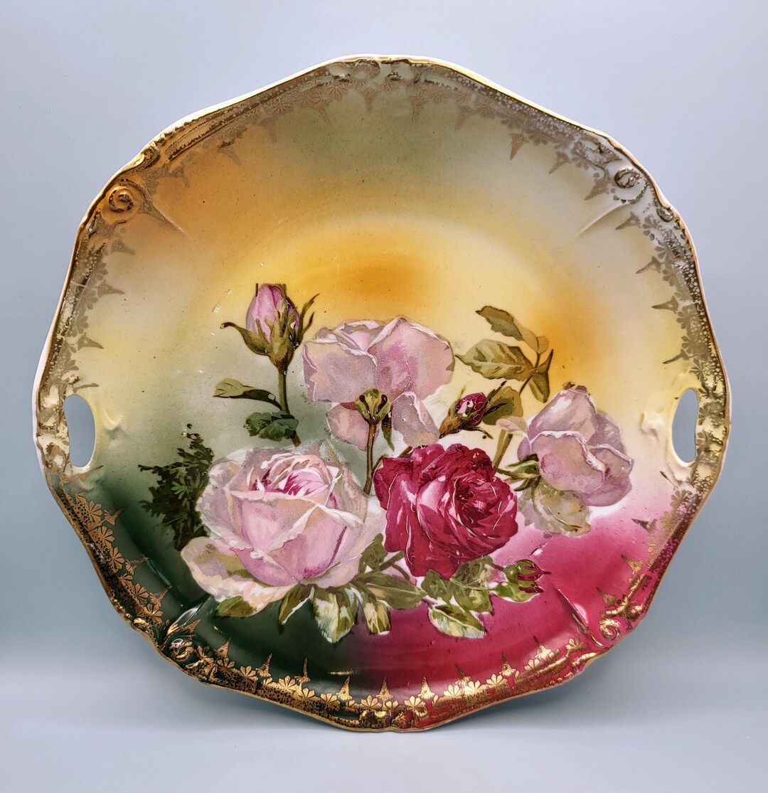 Decorative Plate, Red and Pink Roses, Hand-painted, Three Crowns China ...