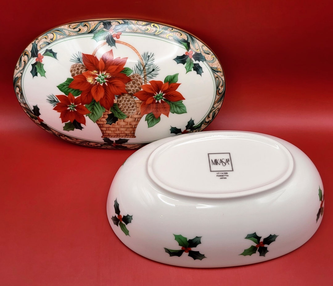Mikasa Poinsettia Oval Box & Lid - Etsy