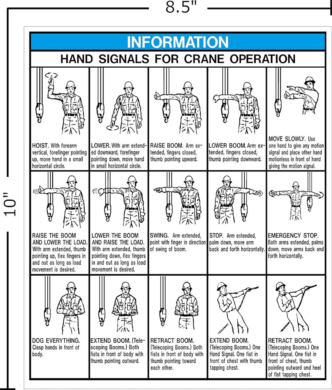 Hand Signals for Crane Operation - 8.5" X 10" Vinyl Decal Sticker - Etsy
