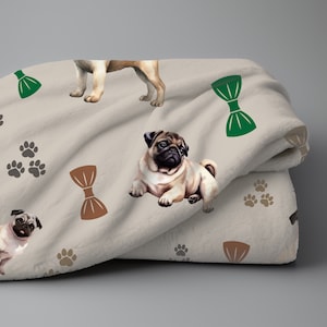 Pugs and Bowties Dog Plush Throw Blanket Gift for Cool Dog Lover Pug ...