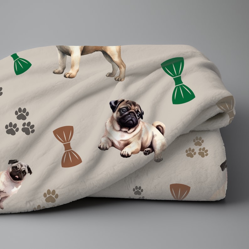 Pugs and Bowties Dog Plush Throw Blanket Gift for Cool Dog Lover Pug ...
