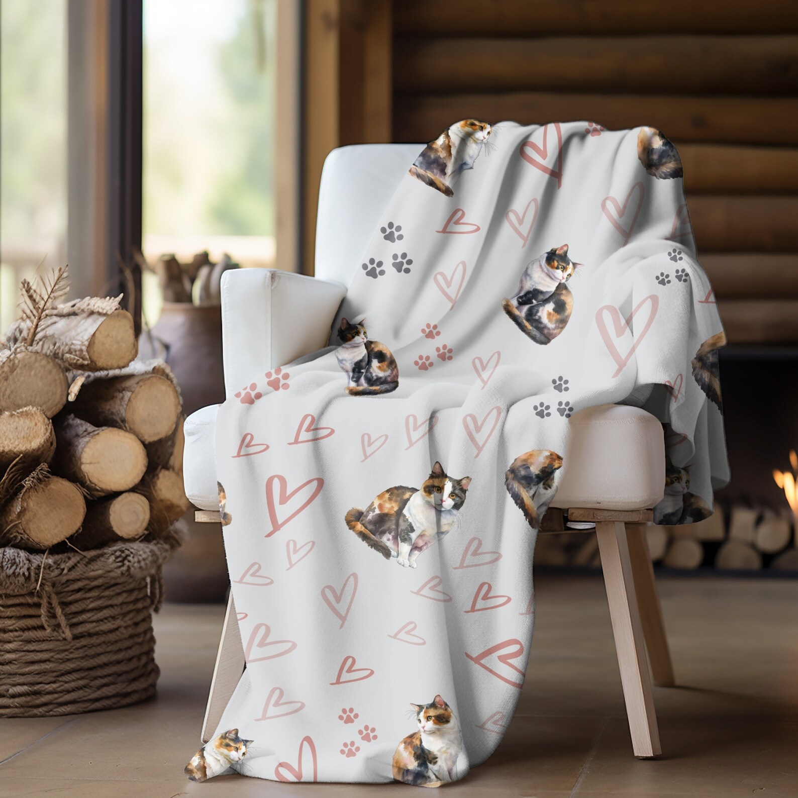Calico Cat Hearts Plush Throw Blanket Gift for Tortoiseshell Cat Lovers ...