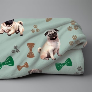 Pugs and Bowties Dog Plush Throw Blanket Gift for Cool Dog Lover Pug ...
