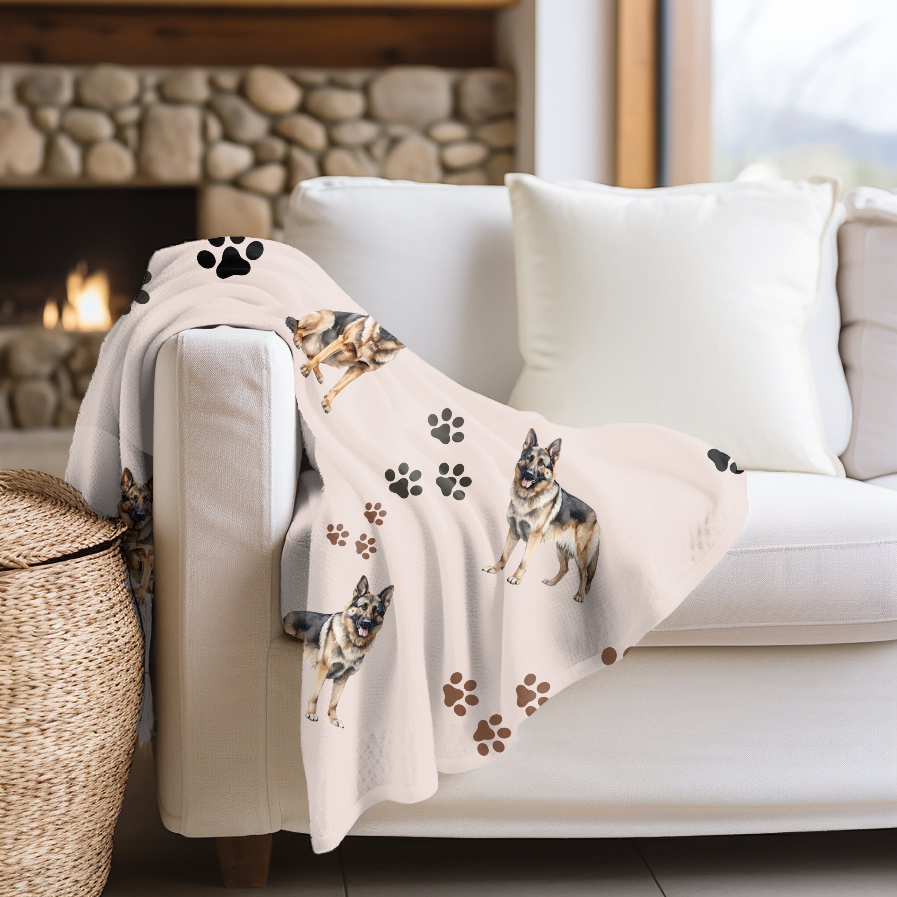 German Shepherd and Paws Plush Throw Blanket Gift for Cool Dog Lover ...