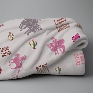 Cowgirls Old West Pink Glam Roping Horses Rodeo Blanket Western Bling ...