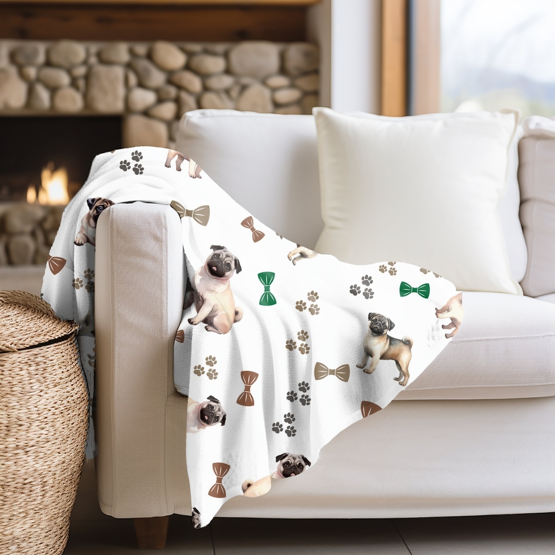 Pugs and Bowties Dog Plush Throw Blanket Gift for Cool Dog Lover Pug ...