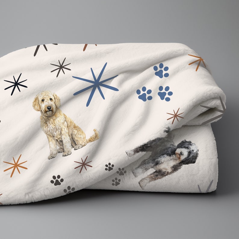 Doodle Dog Plush Throw Blanket, Golden & Black and White Dog Lover Gift ...