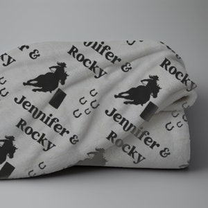 Personalized Cowgirl Barrel Racing Horse and Rider Plush Throw Blanket ...