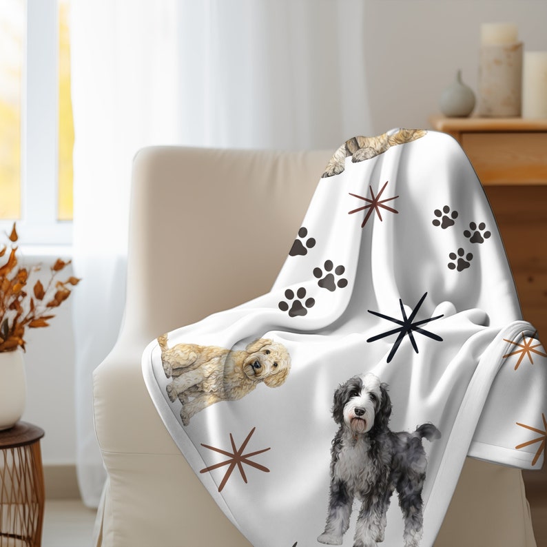 Doodle Dog Plush Throw Blanket, Golden & Black and White Dog Lover Gift ...