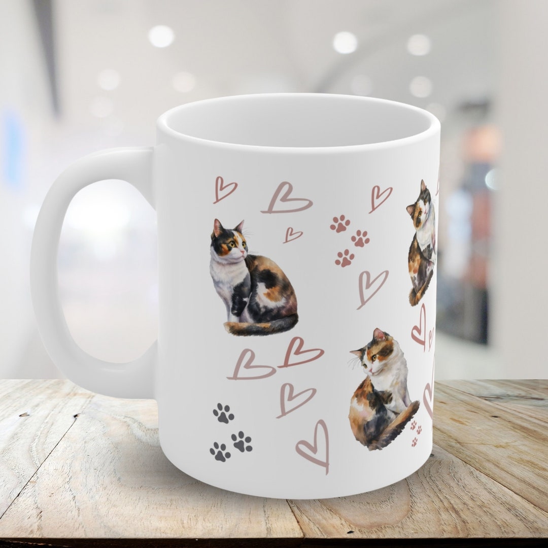 Calico Cat Valentines Day Hearts Coffee Mug Gift for Tortoiseshell Cat ...