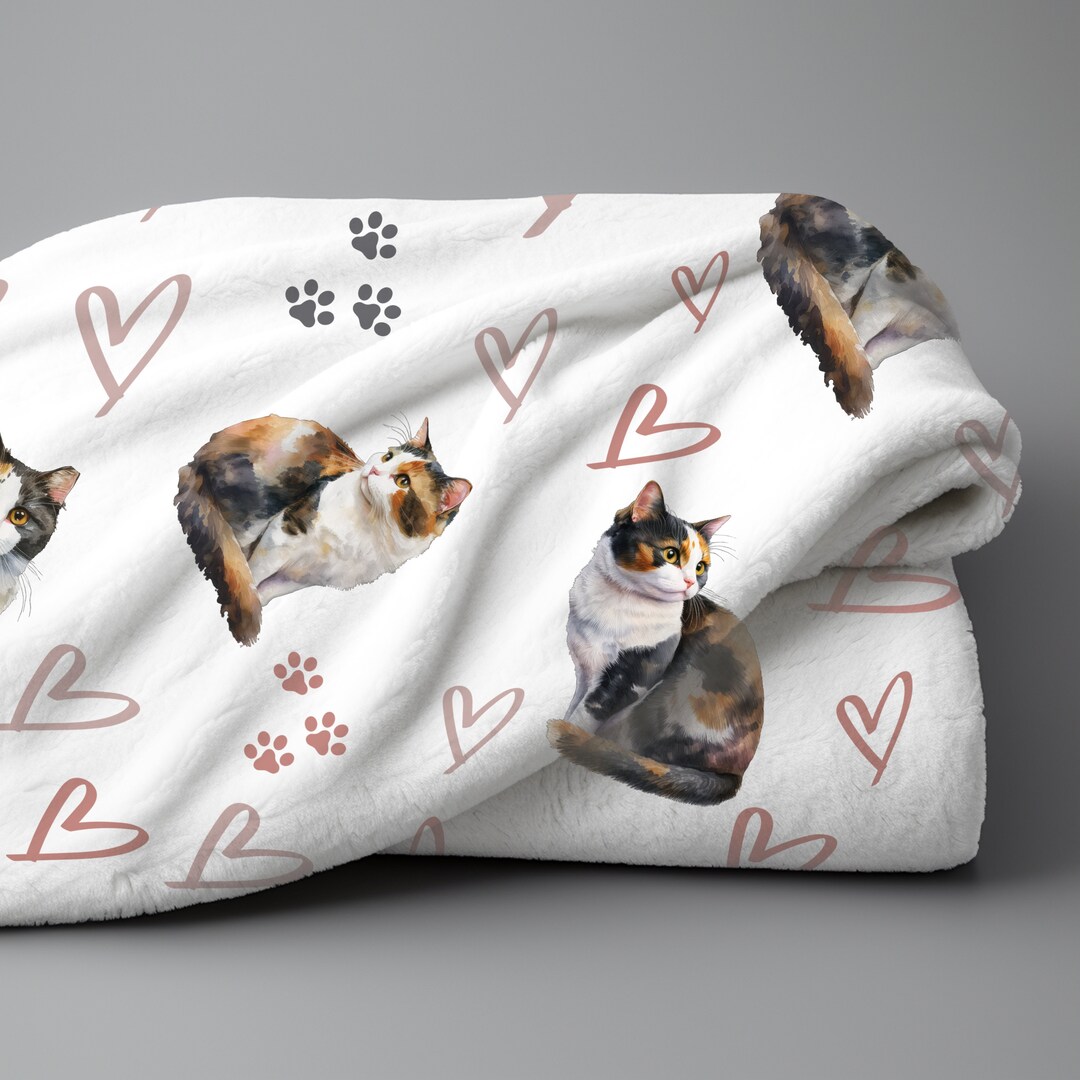 Calico Cat Hearts Plush Throw Blanket Gift for Tortoiseshell Cat Lovers ...