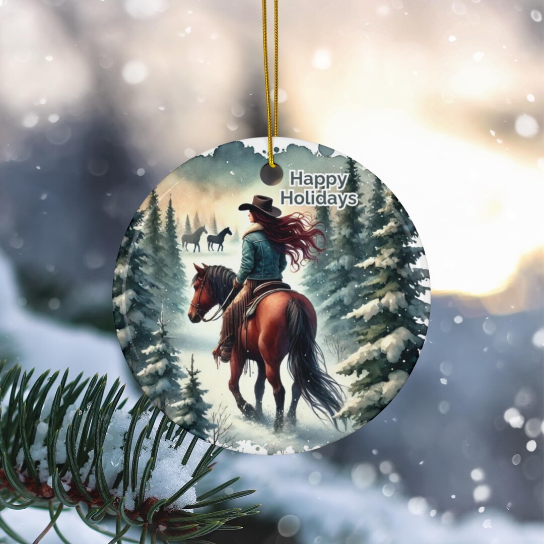 Personalized Christmas Bay Horse and Rider Ceramic Ornament Western ...