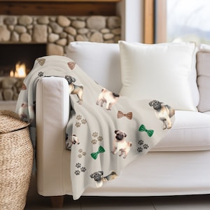 Pugs and Bowties Dog Plush Throw Blanket Gift for Cool Dog Lover Pug ...